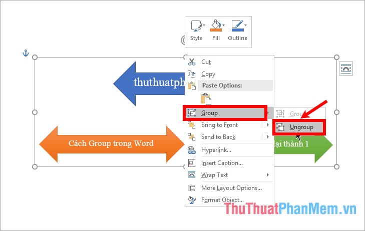 How to group in Word, group multiple shapes into 1 in Word