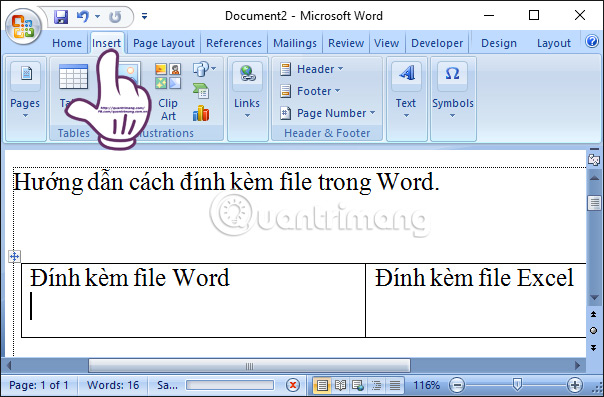 Instructions for attaching files in Word