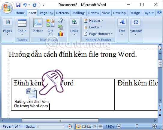 Instructions for attaching files in Word