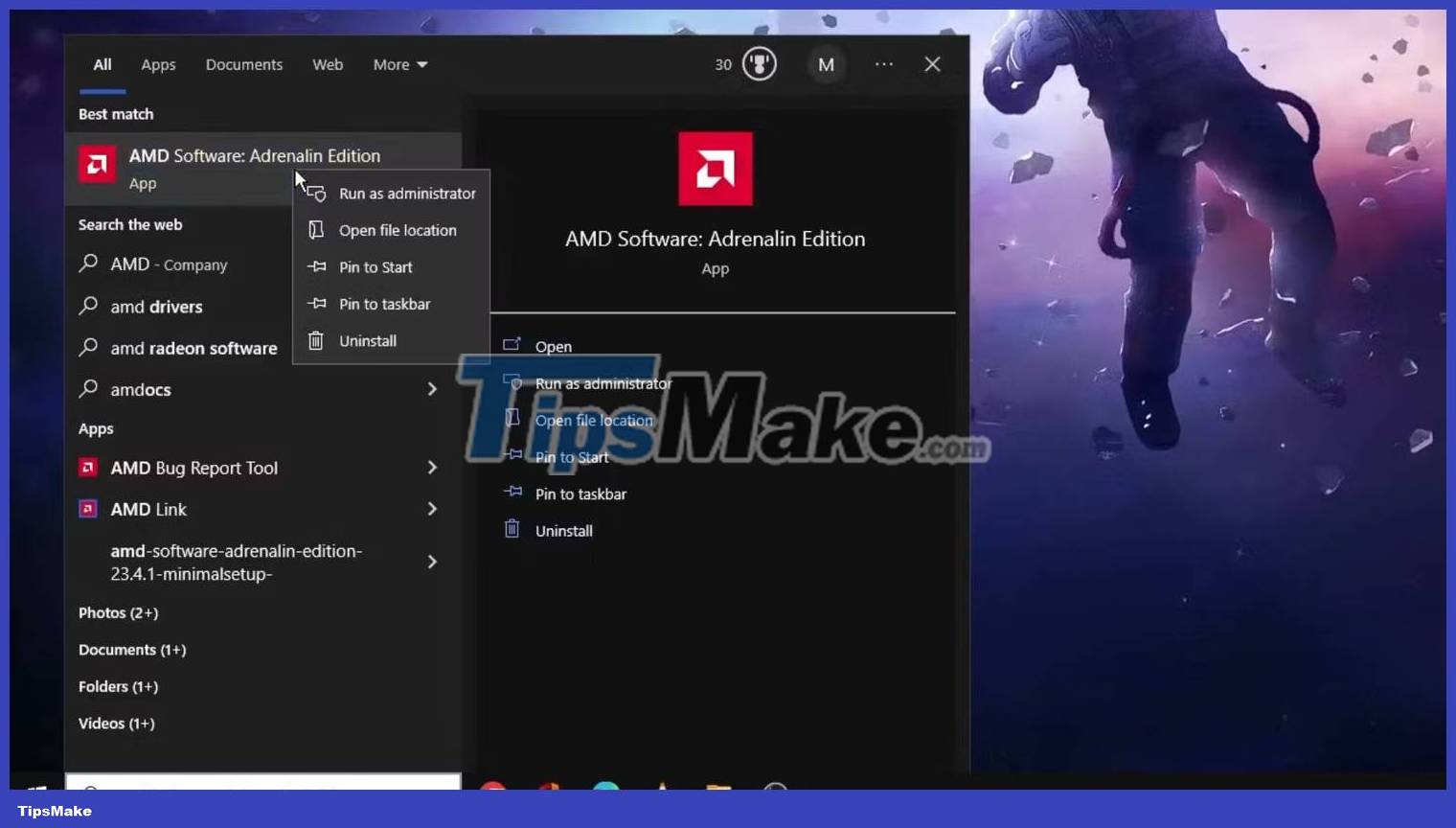 How to fix AMD Radeon Software not working error on Windows - TipsMake.com How to fix AMD Radeon Software not working error on Windows - TipsMake.com